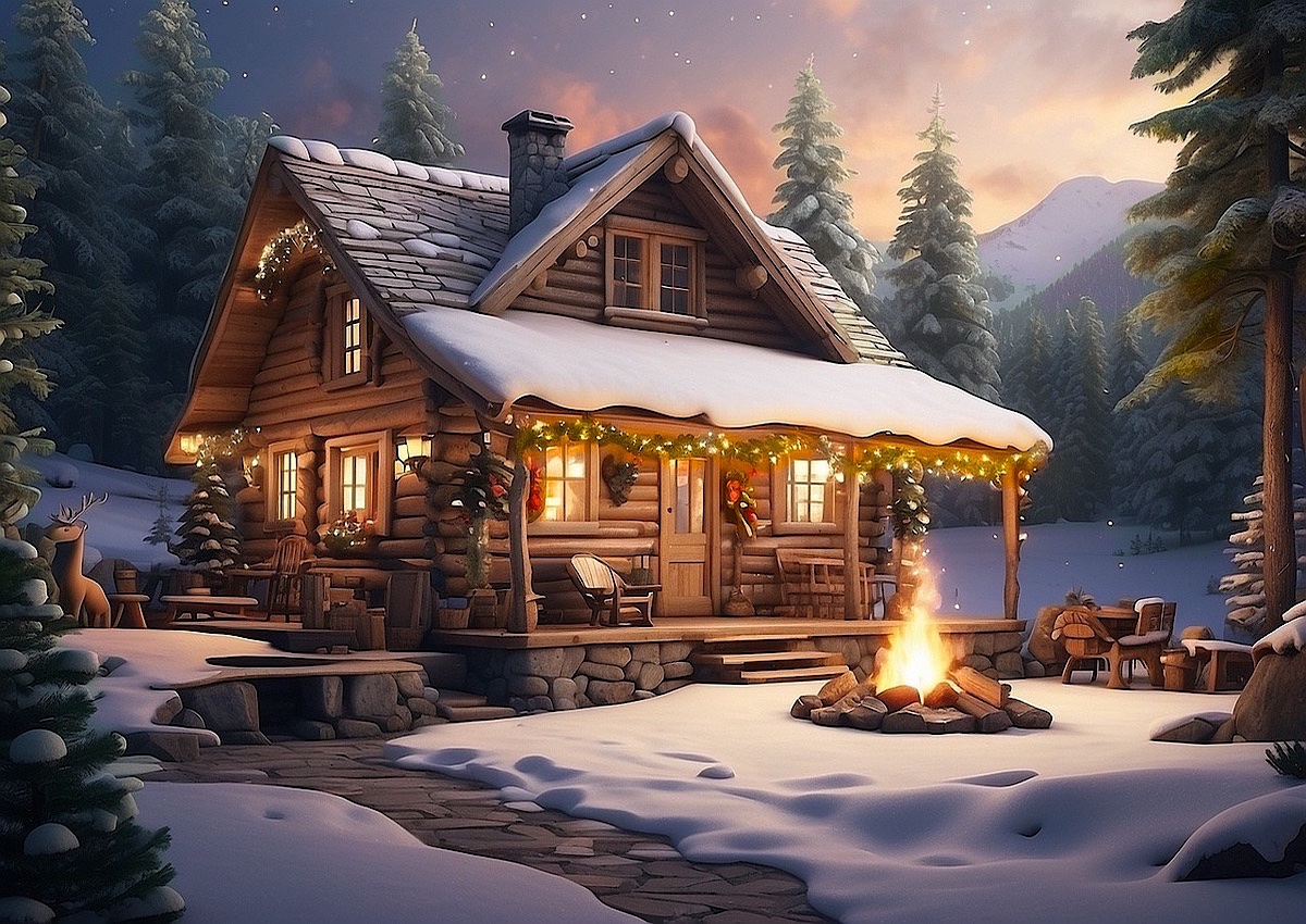 Solve Fire Pit at The log Cabin jigsaw puzzle online with 88 pieces