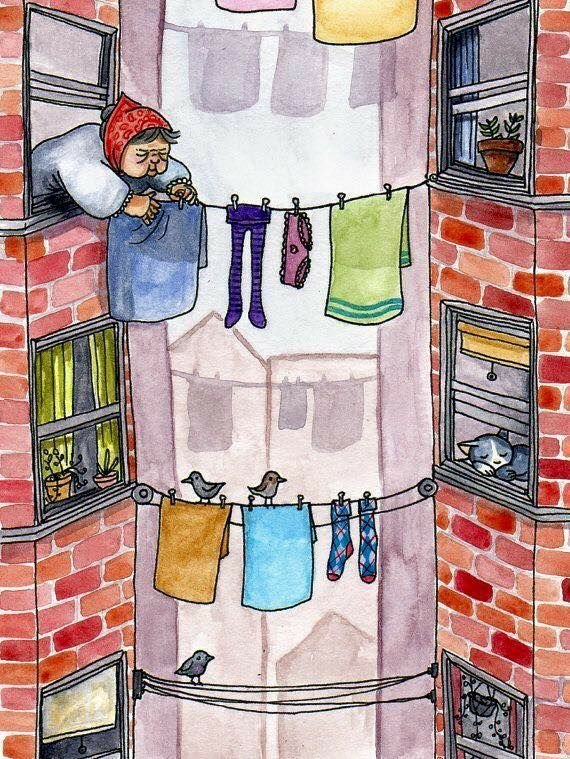 Solve Laundry day in the city jigsaw puzzle online with 63 pieces