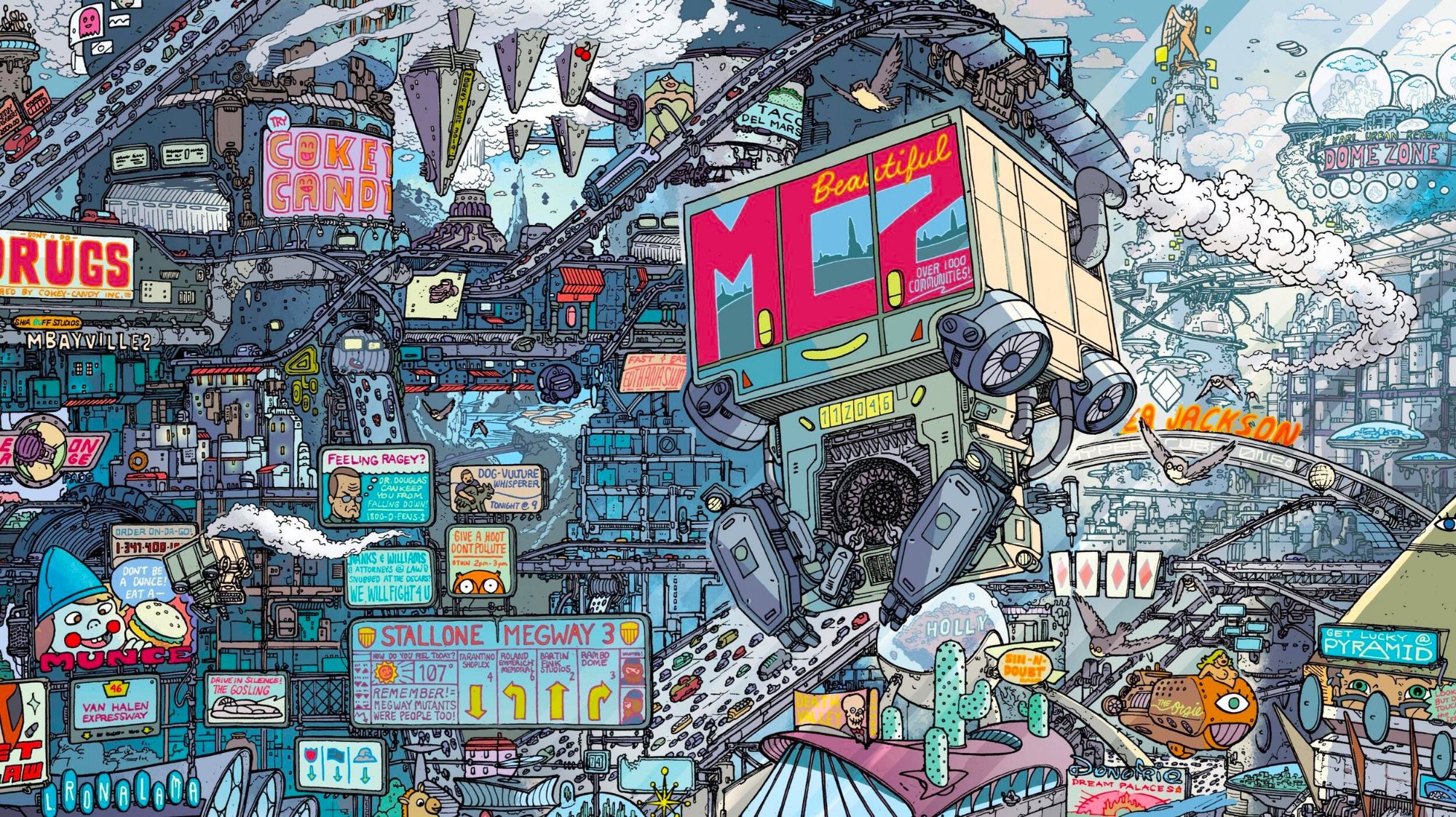 Solve A detailed and dense work of art depicting a futuristic and ...