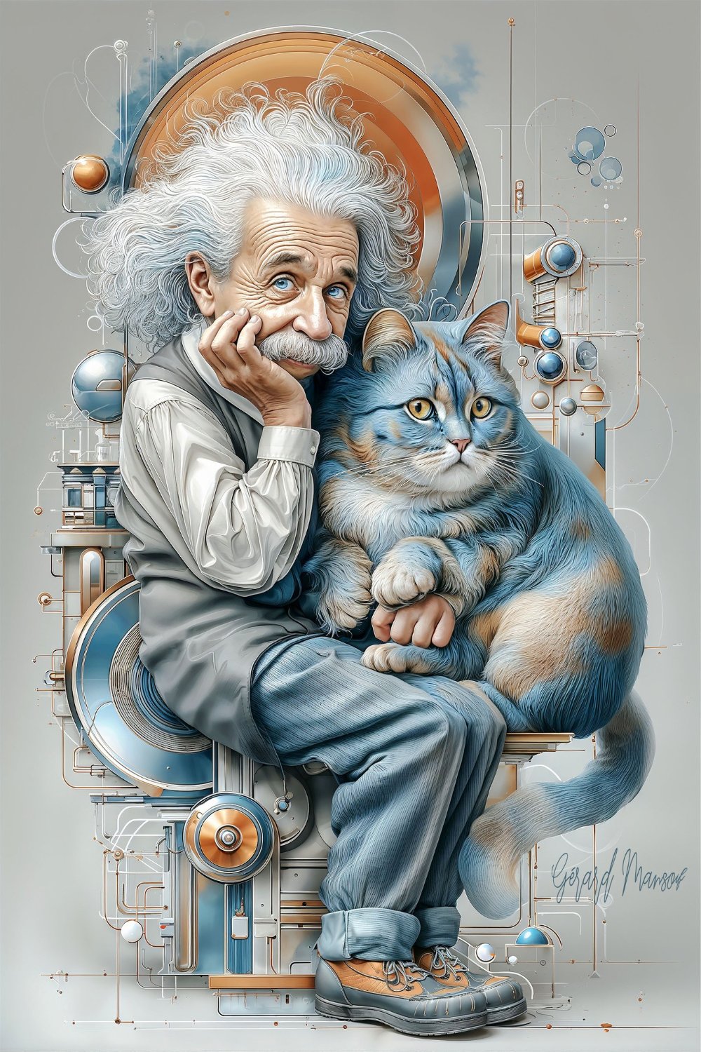 Solve Einstein & Cats jigsaw puzzle online with 96 pieces