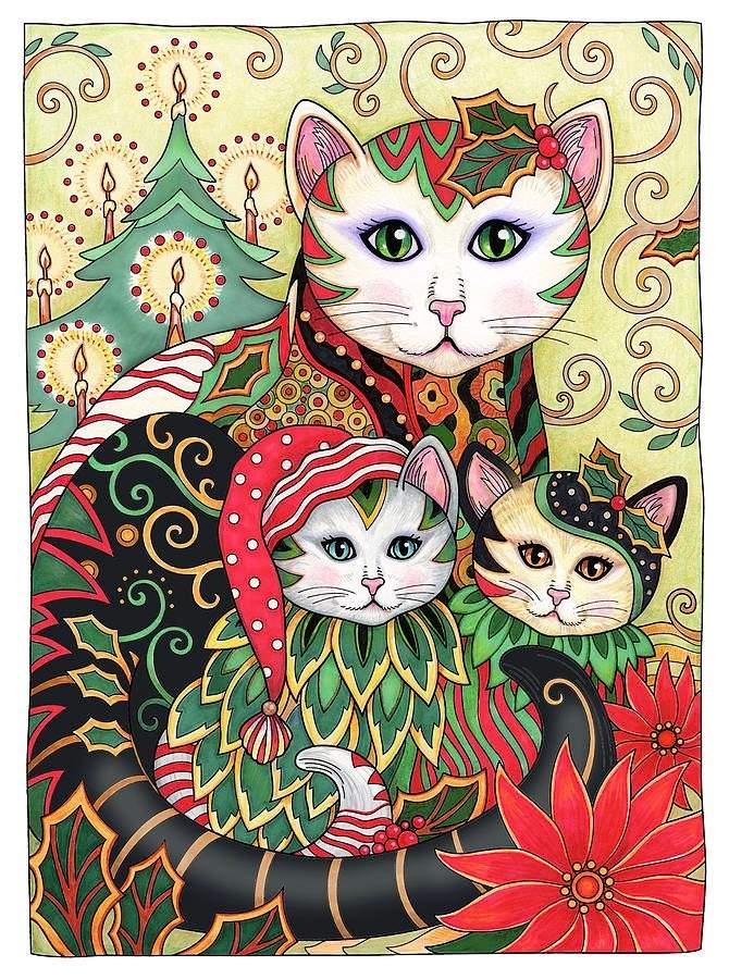Solve Christmas Cat Art (resize 12 to 180 pieces) jigsaw puzzle online ...