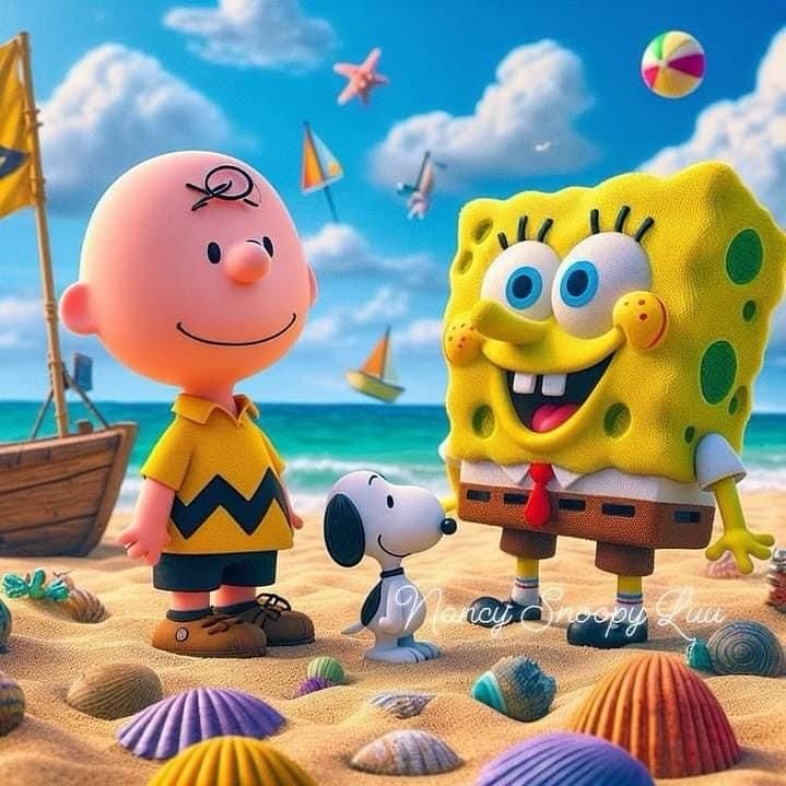 Solve Snoopy SpongeBob jigsaw puzzle online with 64 pieces