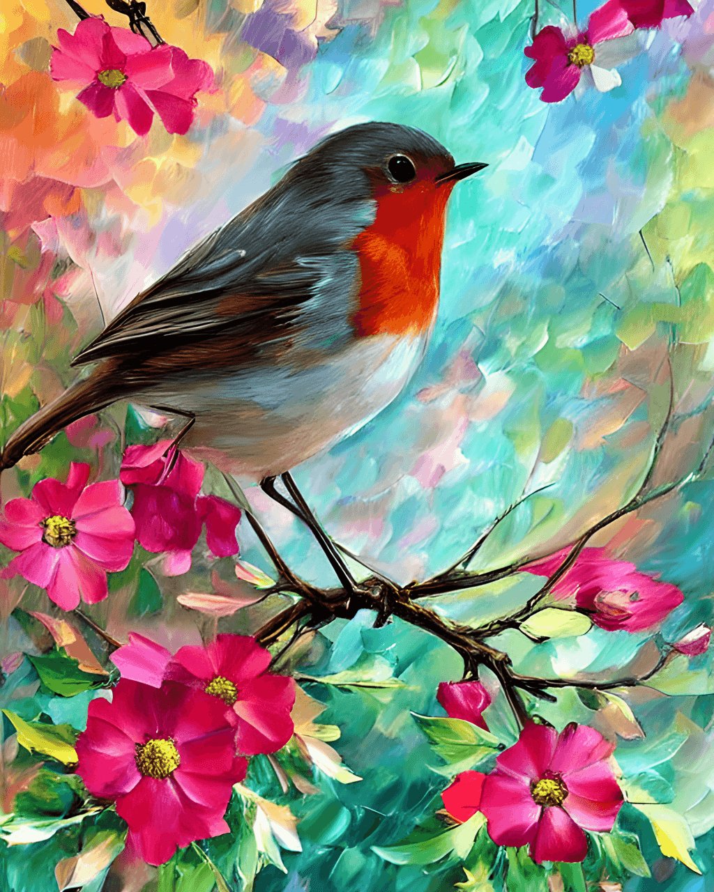 Jigsaw Puzzle | Bird and Pink Flowers | 99 pieces | Jigidi