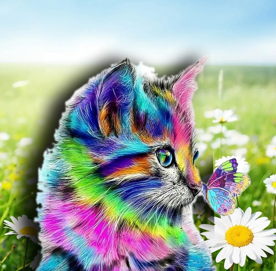Solve Rainbow kitty and butterfly in the meadow... jigsaw puzzle online ...