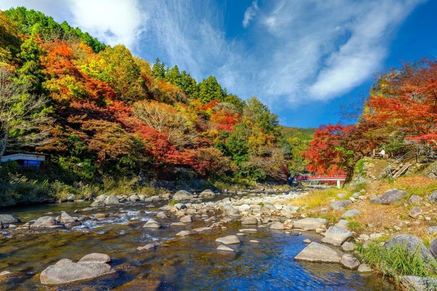 Solve nad řekou Tomoe (Japonsko) jigsaw puzzle online with 165 pieces