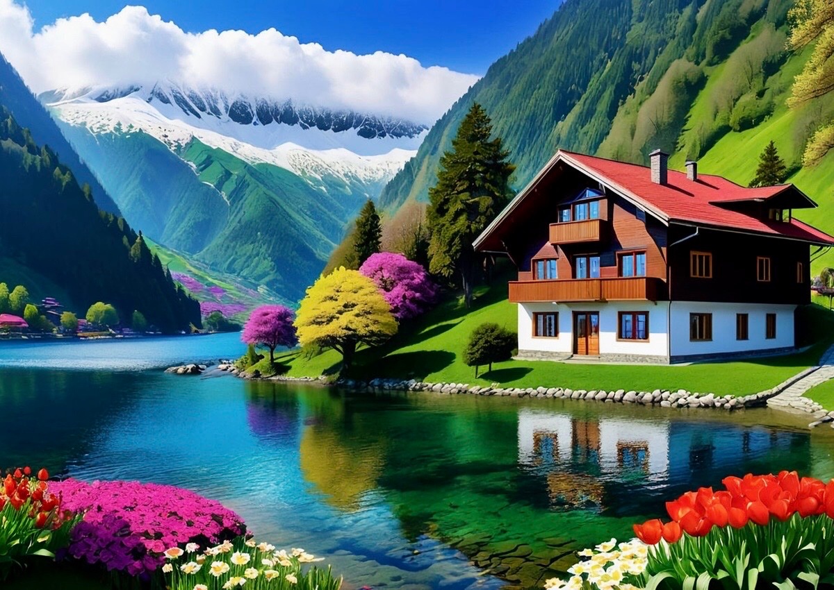 Solve At The Foot Of The Mountains jigsaw puzzle online with 165 pieces