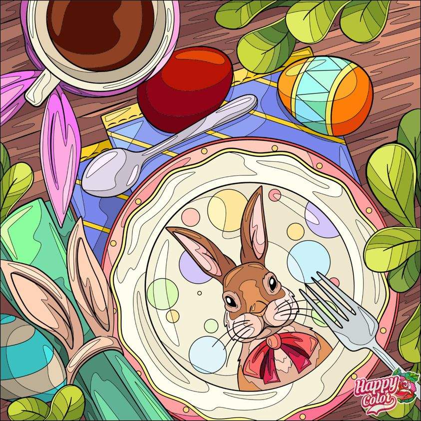 Solve Bunny Place Setting jigsaw puzzle online with 64 pieces