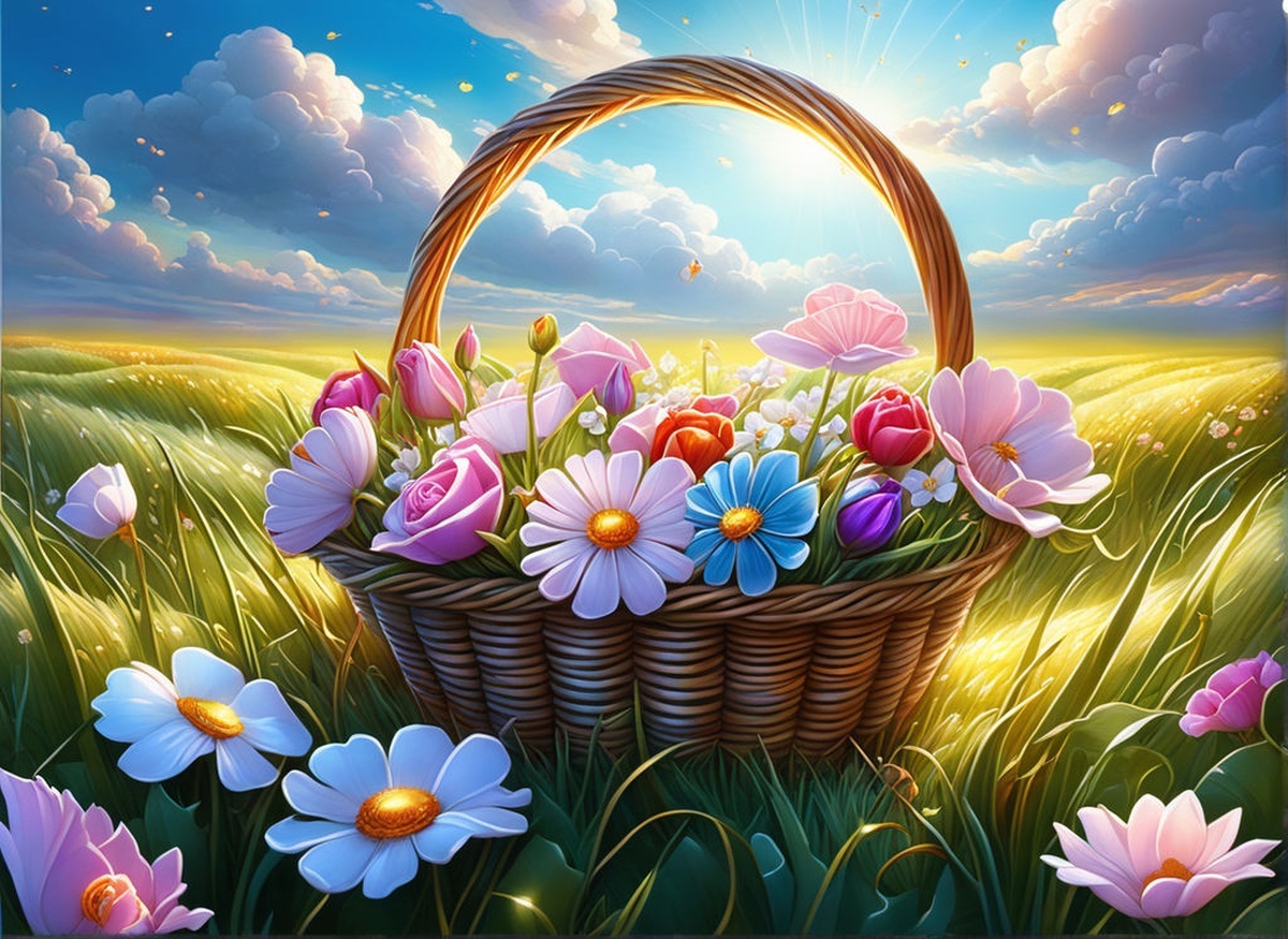 Puzzle | 88 pièces | Basket of Flowers | Jigidi