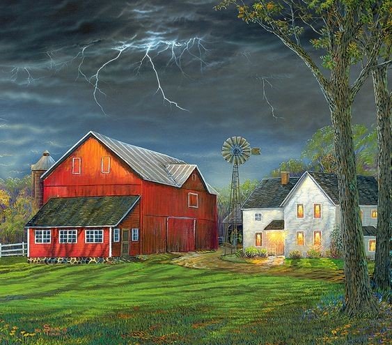 Solve Lightning Over Farm by Sam Timm jigsaw puzzle online with 72 pieces