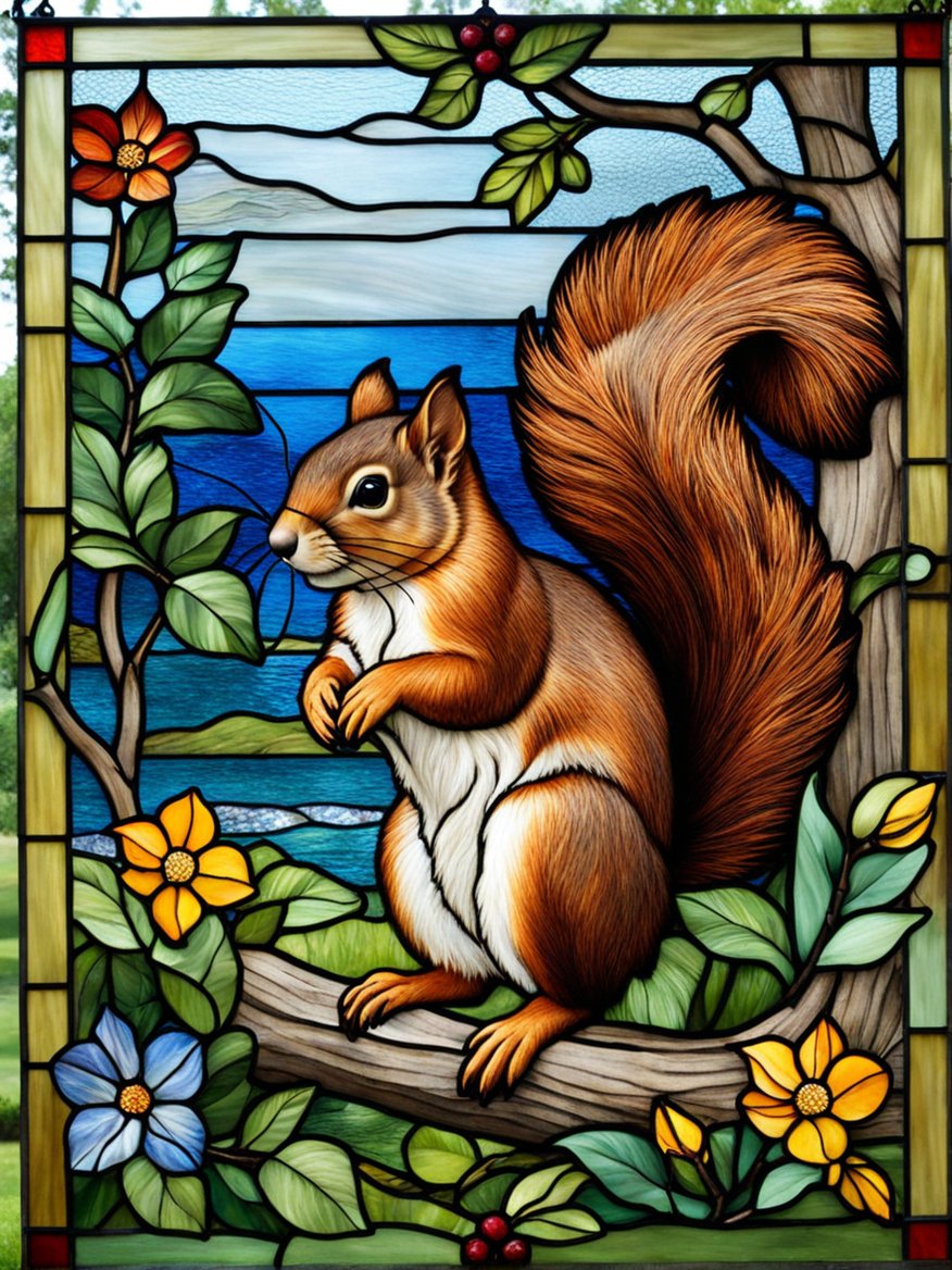 Solve Squirrel in stained glass jigsaw puzzle online with 88 pieces
