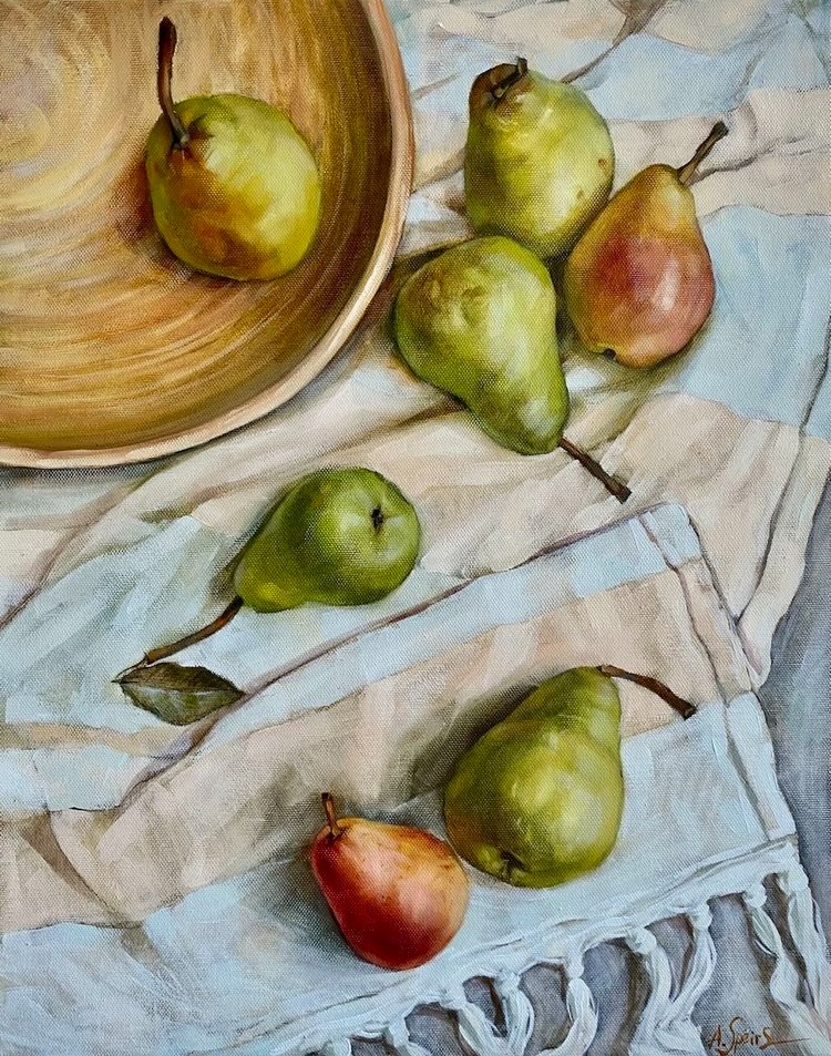 Solve Speirs Anna "Still Life Tray and Pears on striped cloth" jigsaw ...