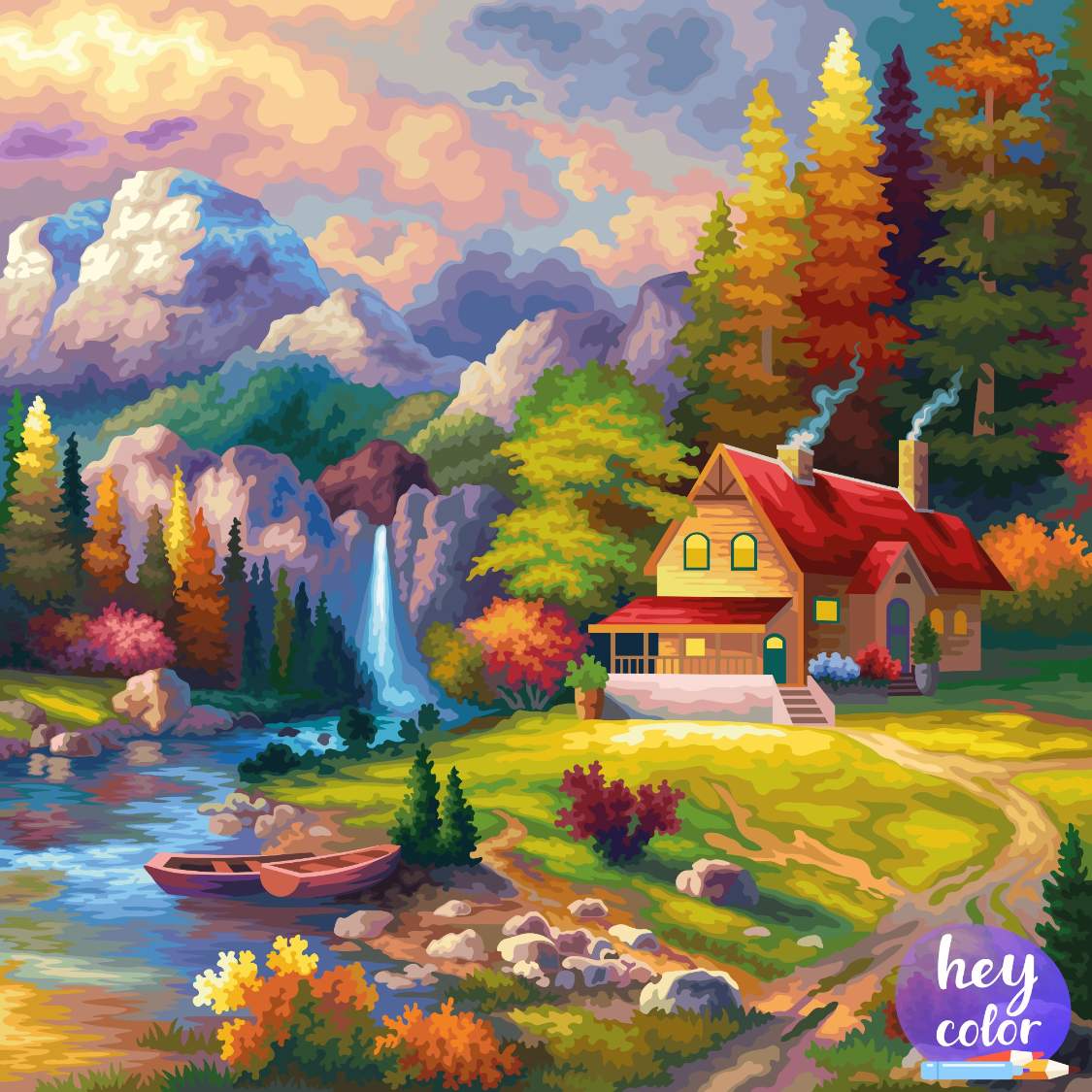 Solve PUZZLE - Cottage By The River II jigsaw puzzle online with 81 pieces