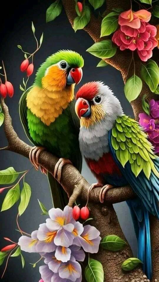 Solve Colorful Parrots jigsaw puzzle online with 45 pieces