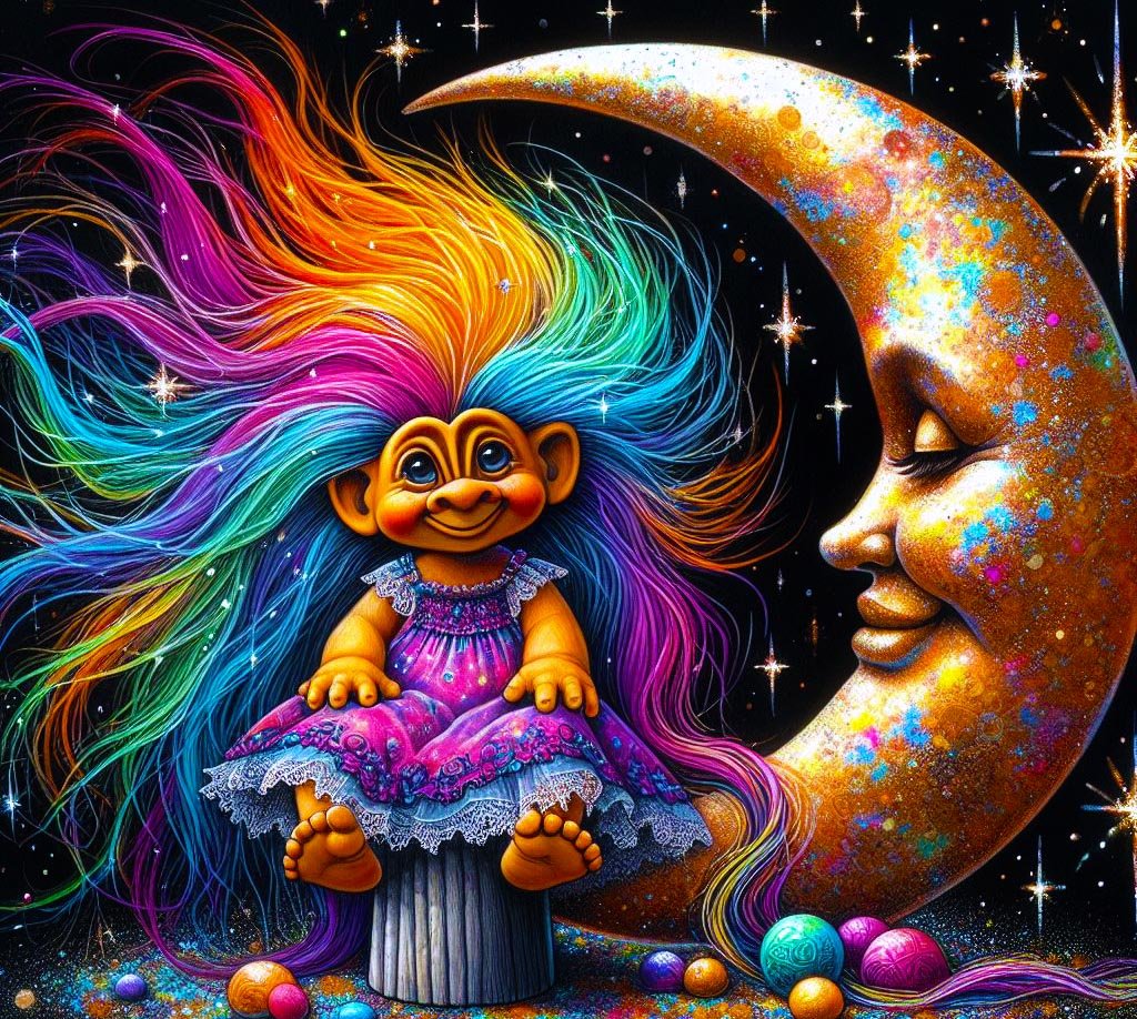 Solve Troll doll hanging out with the nice moon jigsaw puzzle online ...