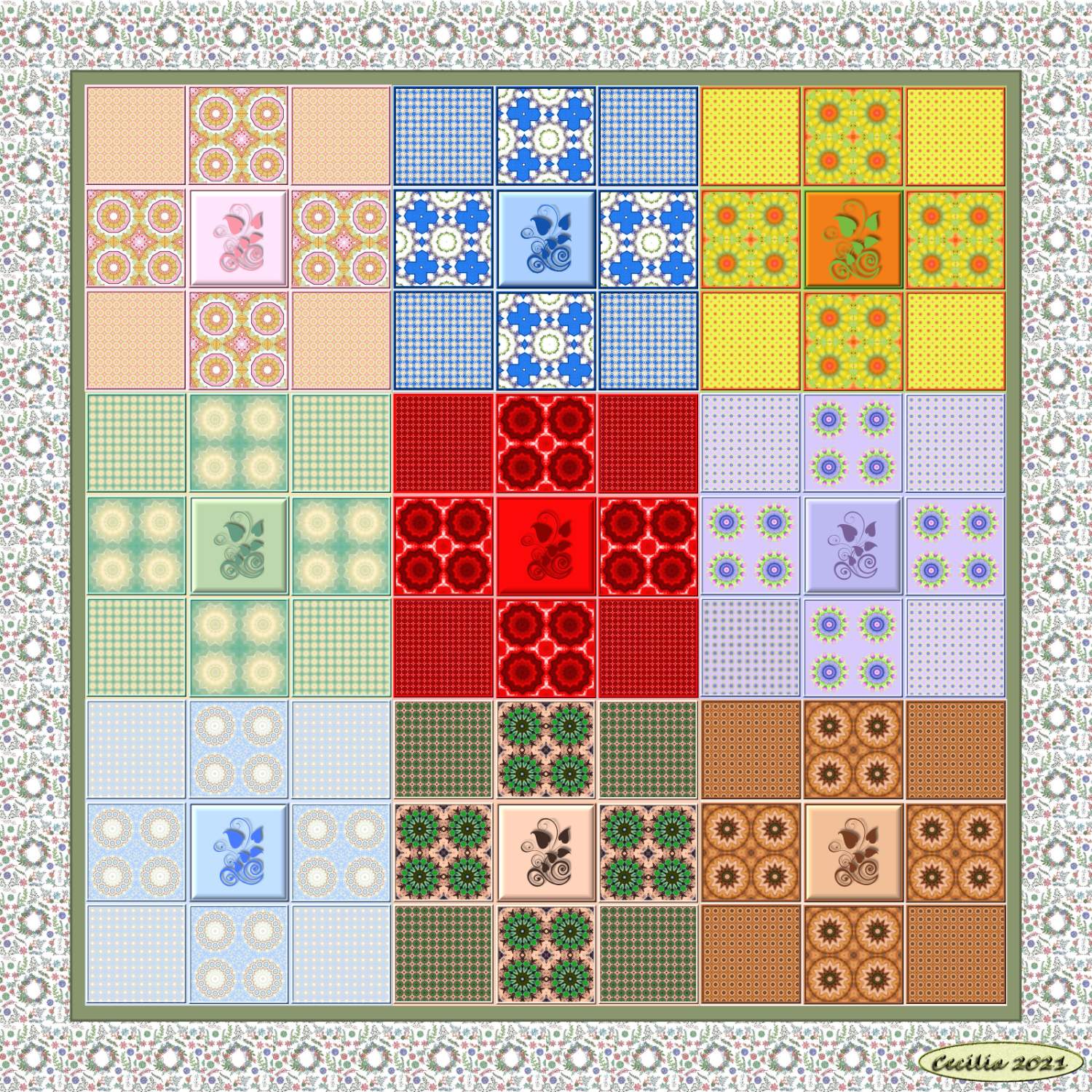 Jigsaw Puzzle | 9 patch floral | 196 pieces | Jigidi