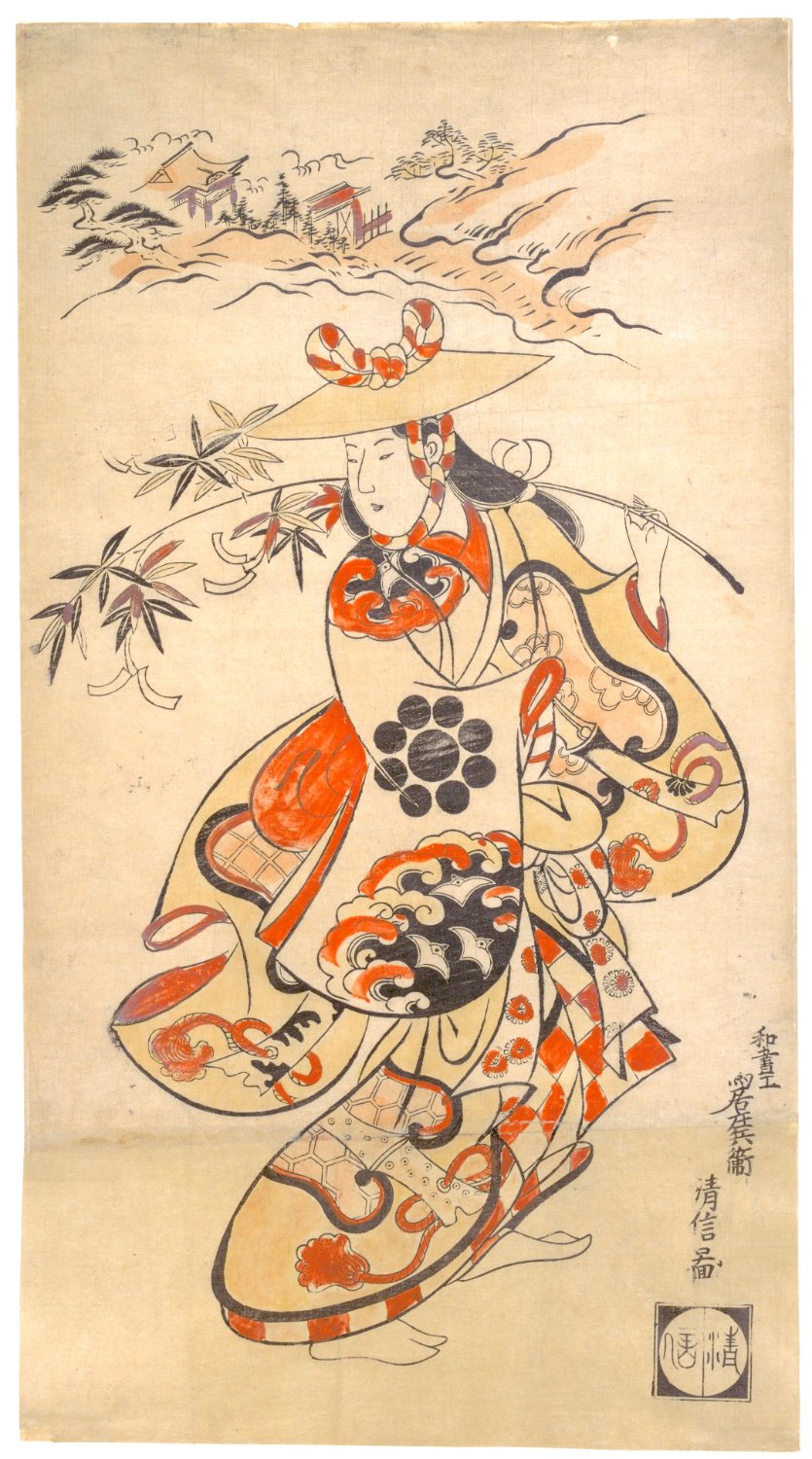 Solve Actor Sawamura Kodenji as a Woman at the Time of the Tanabata Festival, Torii Kiyonobu I ...
