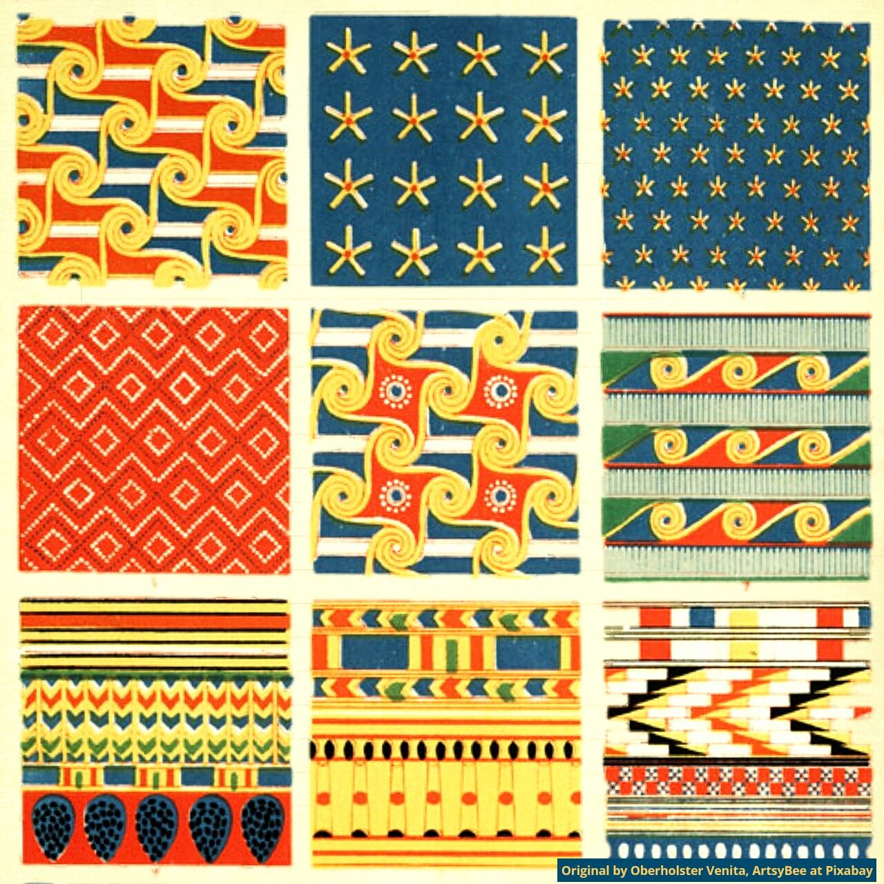 Solve Patterned patches jigsaw puzzle online with 81 pieces