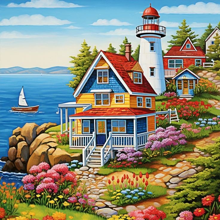 Solve Island Lighthouse jigsaw puzzle online with 64 pieces