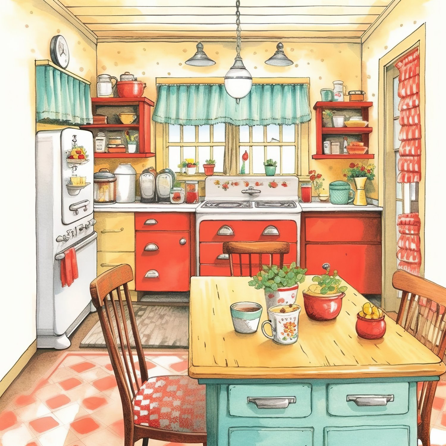 Solve Retro Kitchen Scene jigsaw puzzle online with 100 pieces
