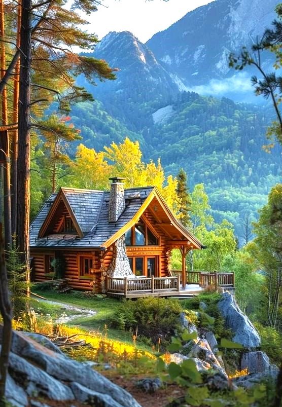 Solve Nice Cabin By the Mountains.... jigsaw puzzle online with 35 pieces