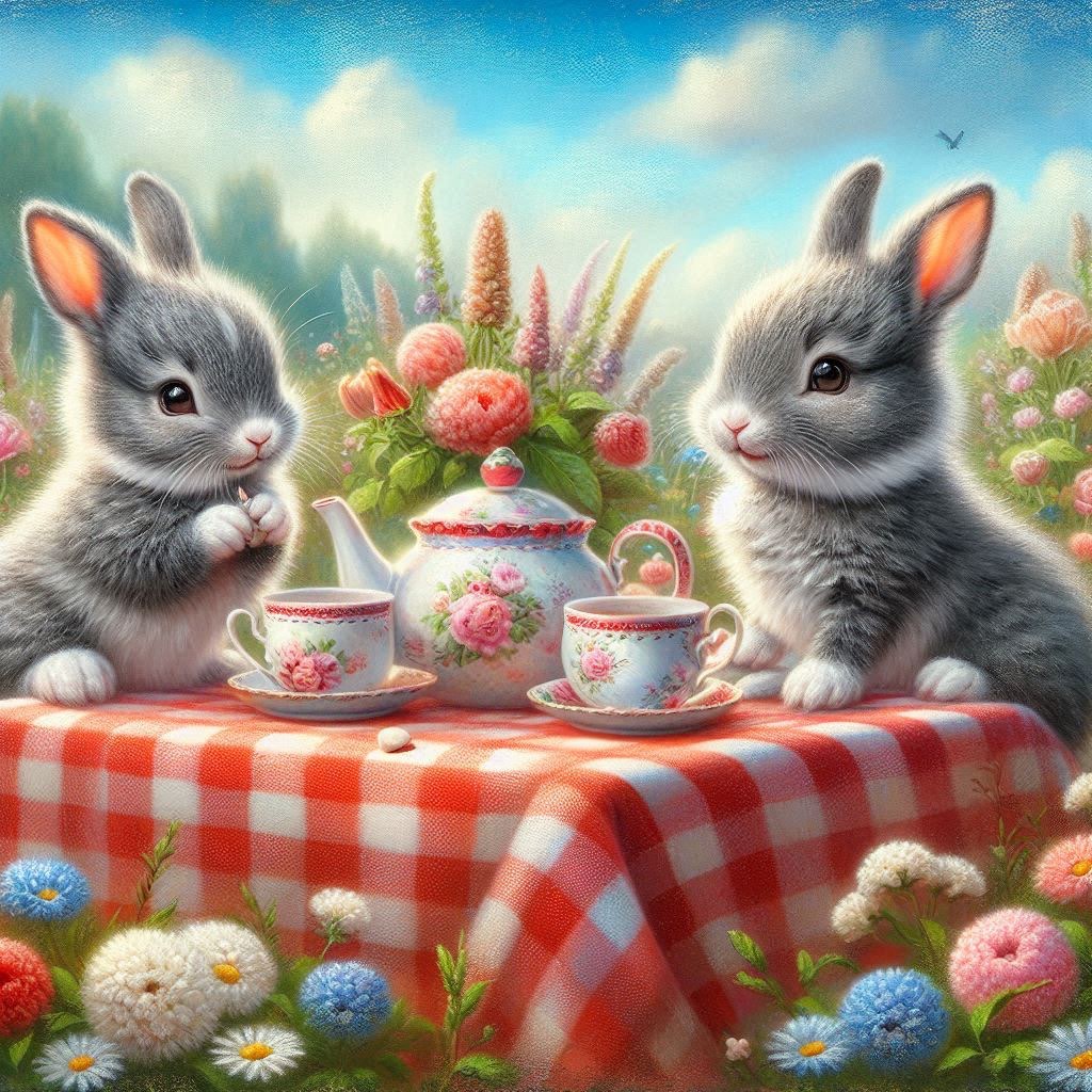 Solve Tea Time For Bunnies jigsaw puzzle online with 36 pieces