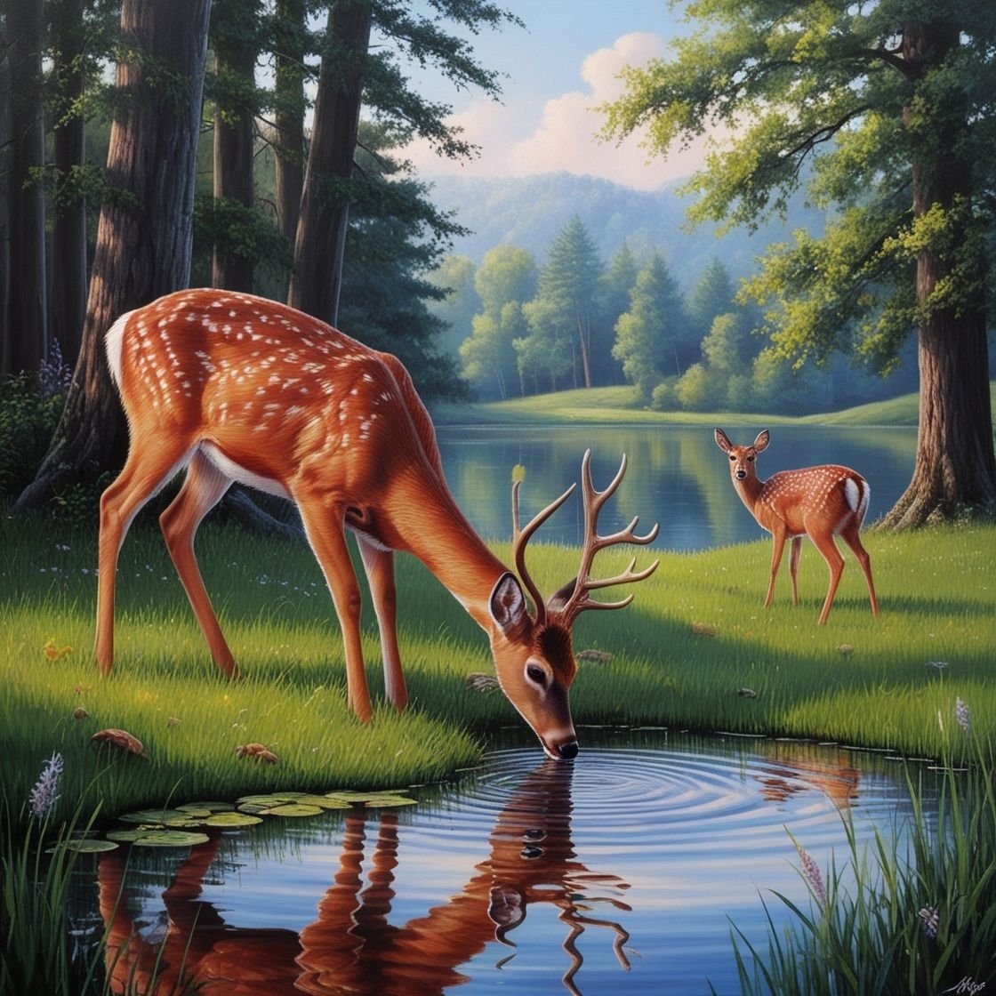 Solve PUZZLE - Deers Reflection In The Pond jigsaw puzzle online with ...