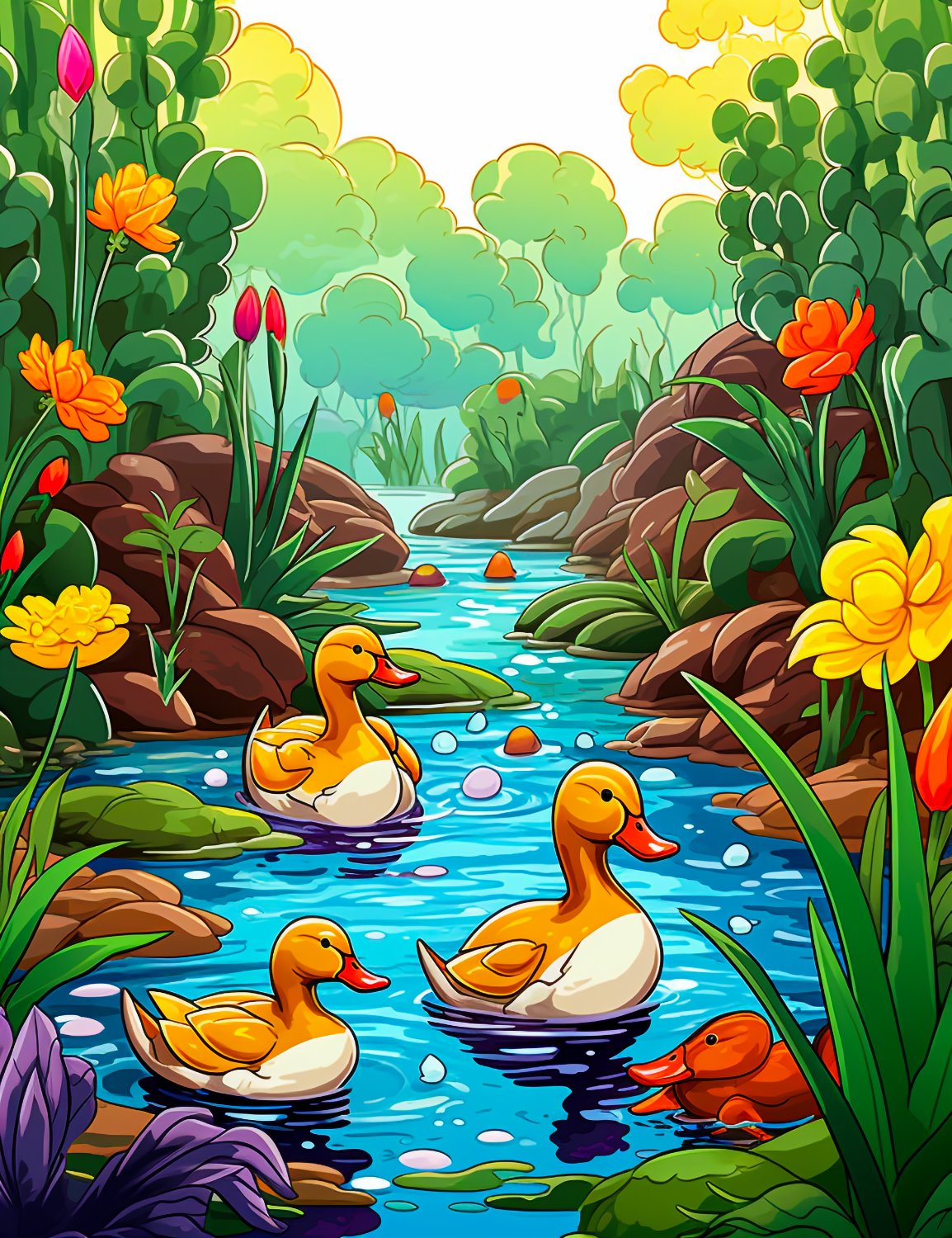 Solve Ducks in a Pond jigsaw puzzle online with 99 pieces