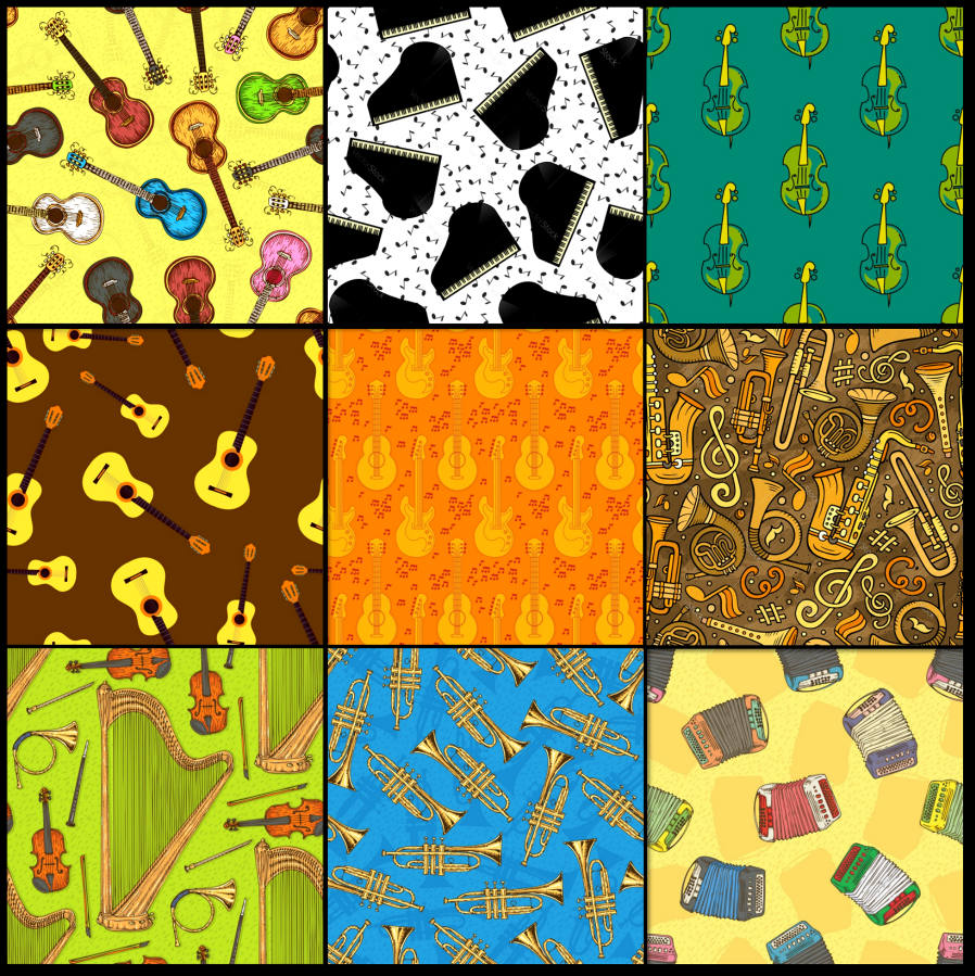 Solve Music instruments patterns jigsaw puzzle online with 81 pieces