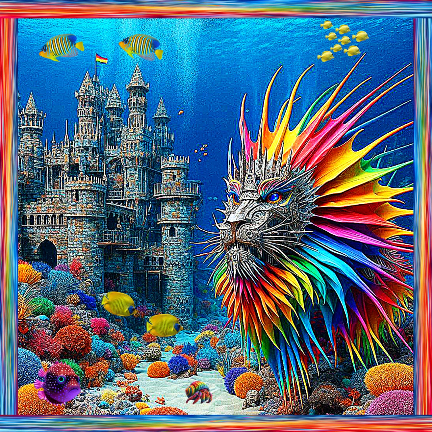 Solve AI Rainbow Lionfish jigsaw puzzle online with 100 pieces