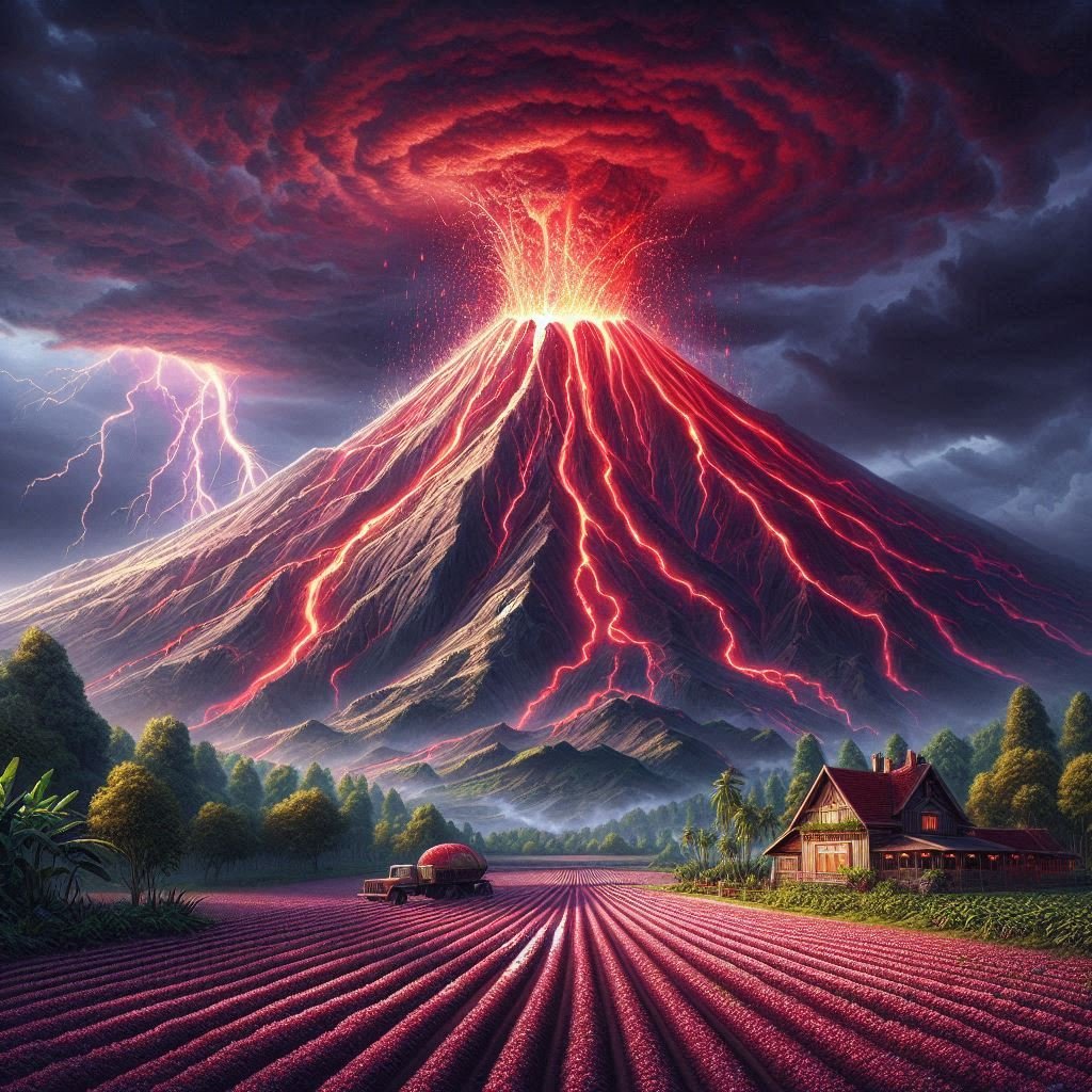 Solve Volcano Erupting With Rubies jigsaw puzzle online with 49 pieces
