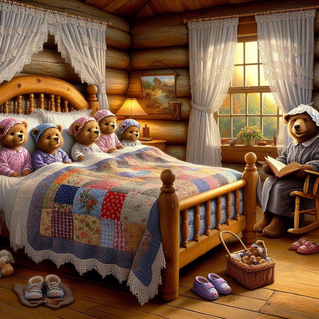Solve Bedtime story for country bears jigsaw puzzle online with 64 pieces