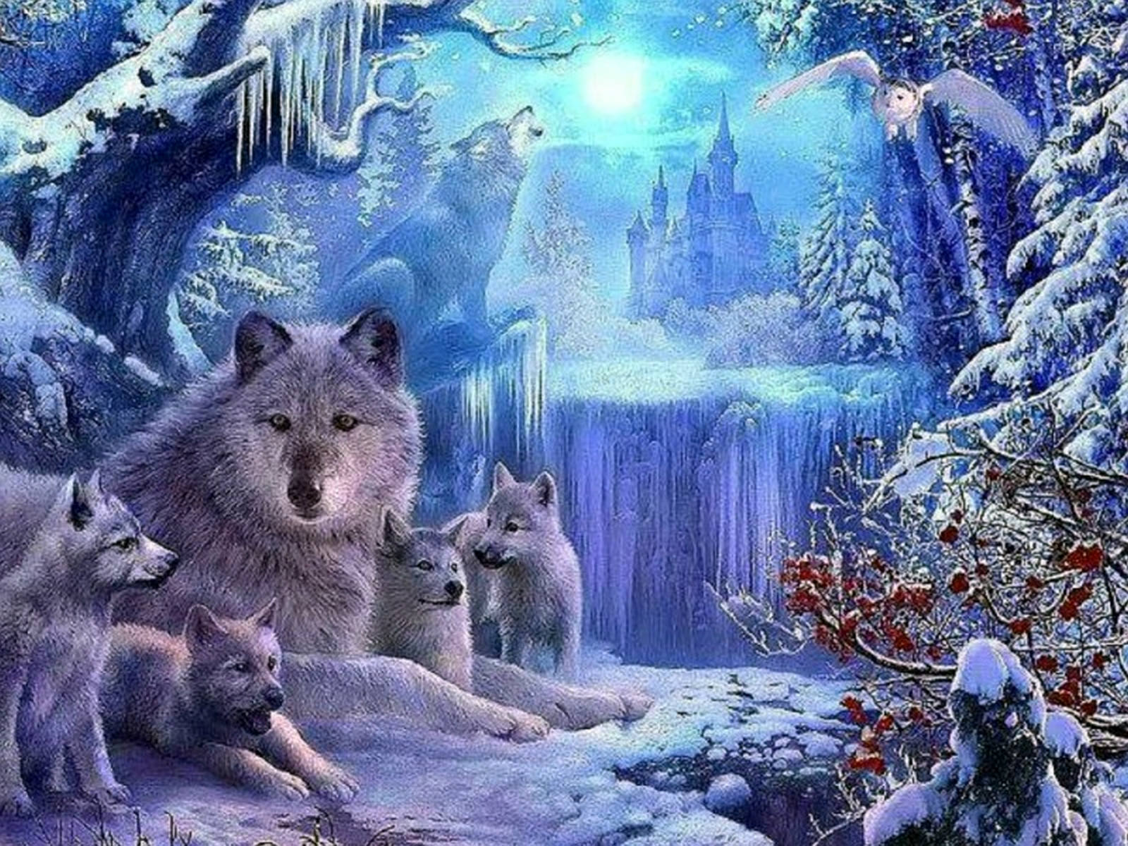 Solve Winter wolves jigsaw puzzle online with 192 pieces