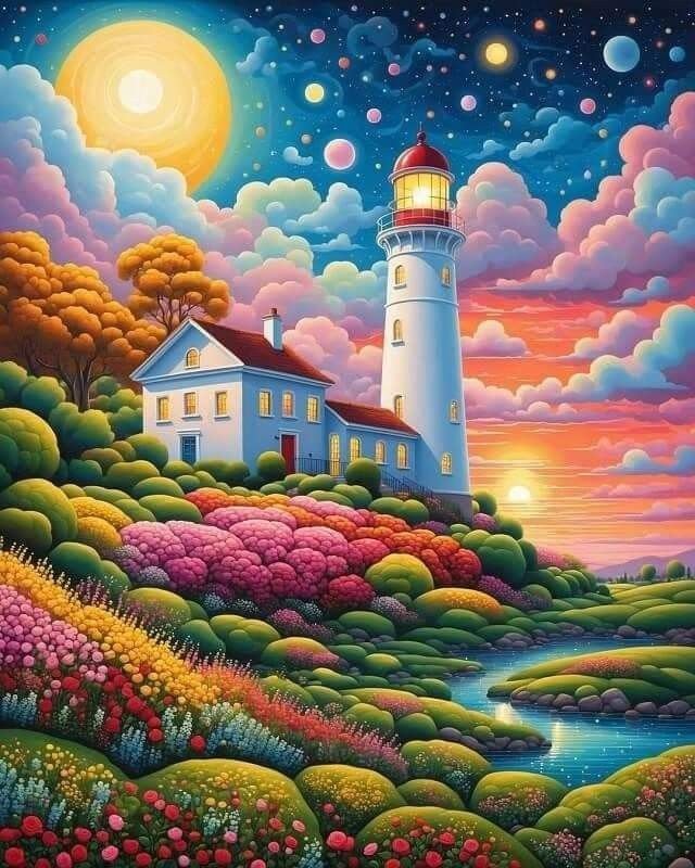 Jigsaw Puzzle | 63 pieces | Lighthouse in the Moonlight | Jigidi