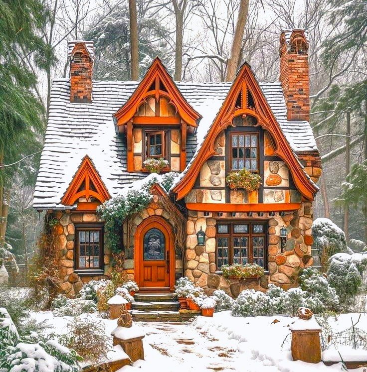 Solve Fancy Stone House at First Snowfall.... jigsaw puzzle online with ...