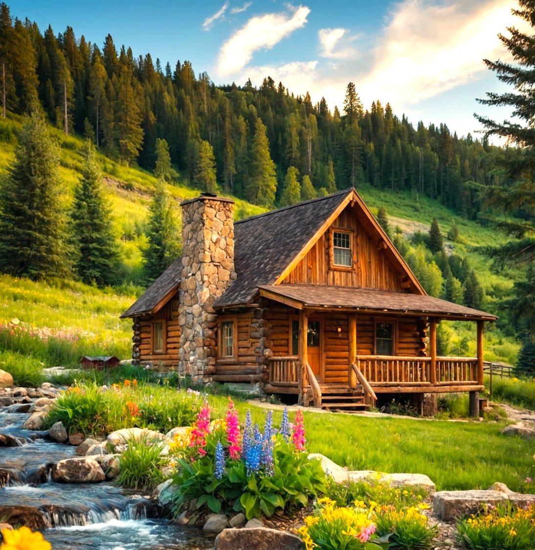 Jigsaw Puzzle | 25 pieces | Cabin in the Mountains by the Stream ...