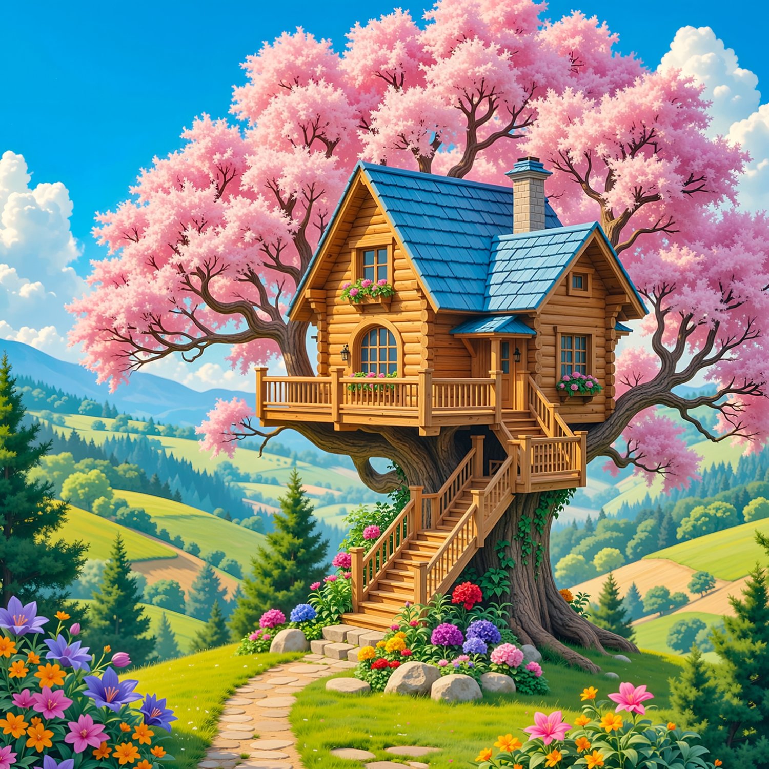 Jigsaw Puzzle | 121 pieces | Cute treehouse beautiful view, tree and ...
