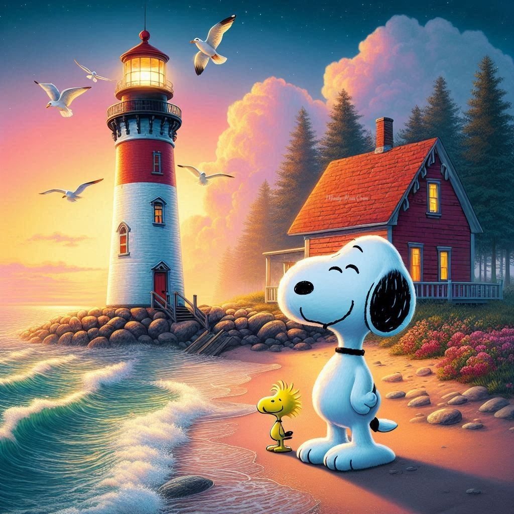 Solve Snoopy National Lighthouse Day jigsaw puzzle online with 64 pieces