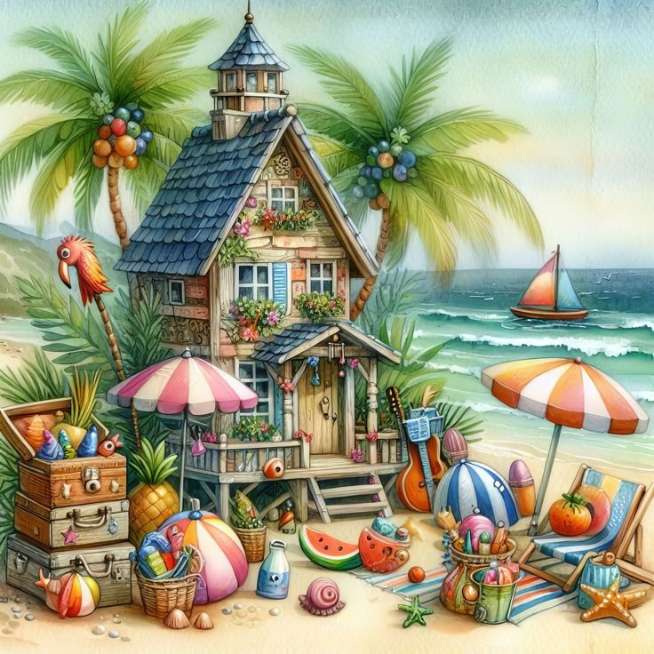 Solve Beach Hut jigsaw puzzle online with 144 pieces