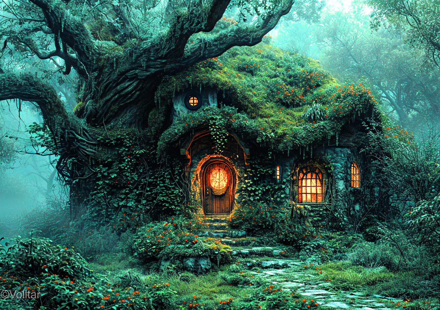 Solve Tree House in a Mystic Forest jigsaw puzzle online with 12 pieces