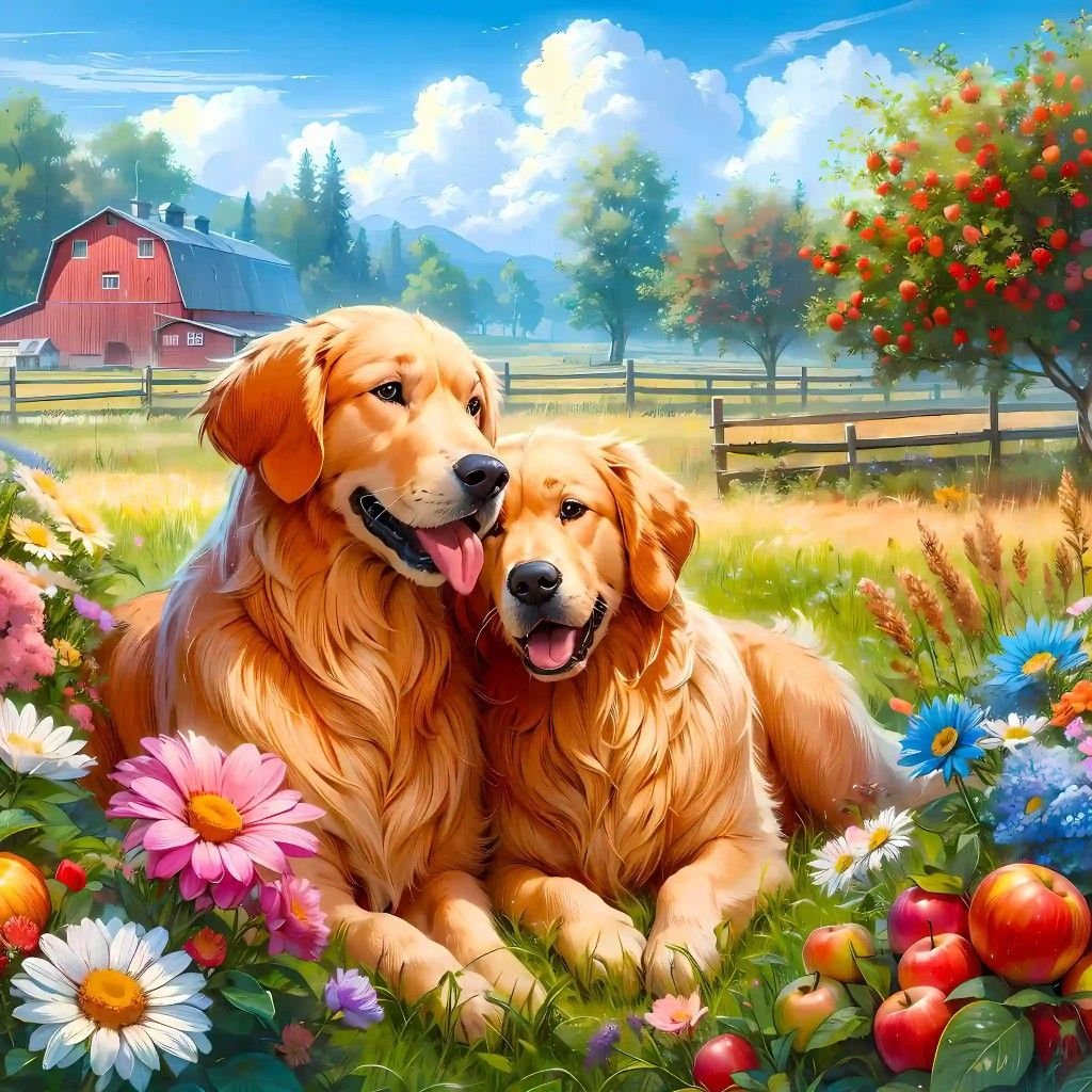 Solve PUZZLE - Two Golden Labs jigsaw puzzle online with 81 pieces