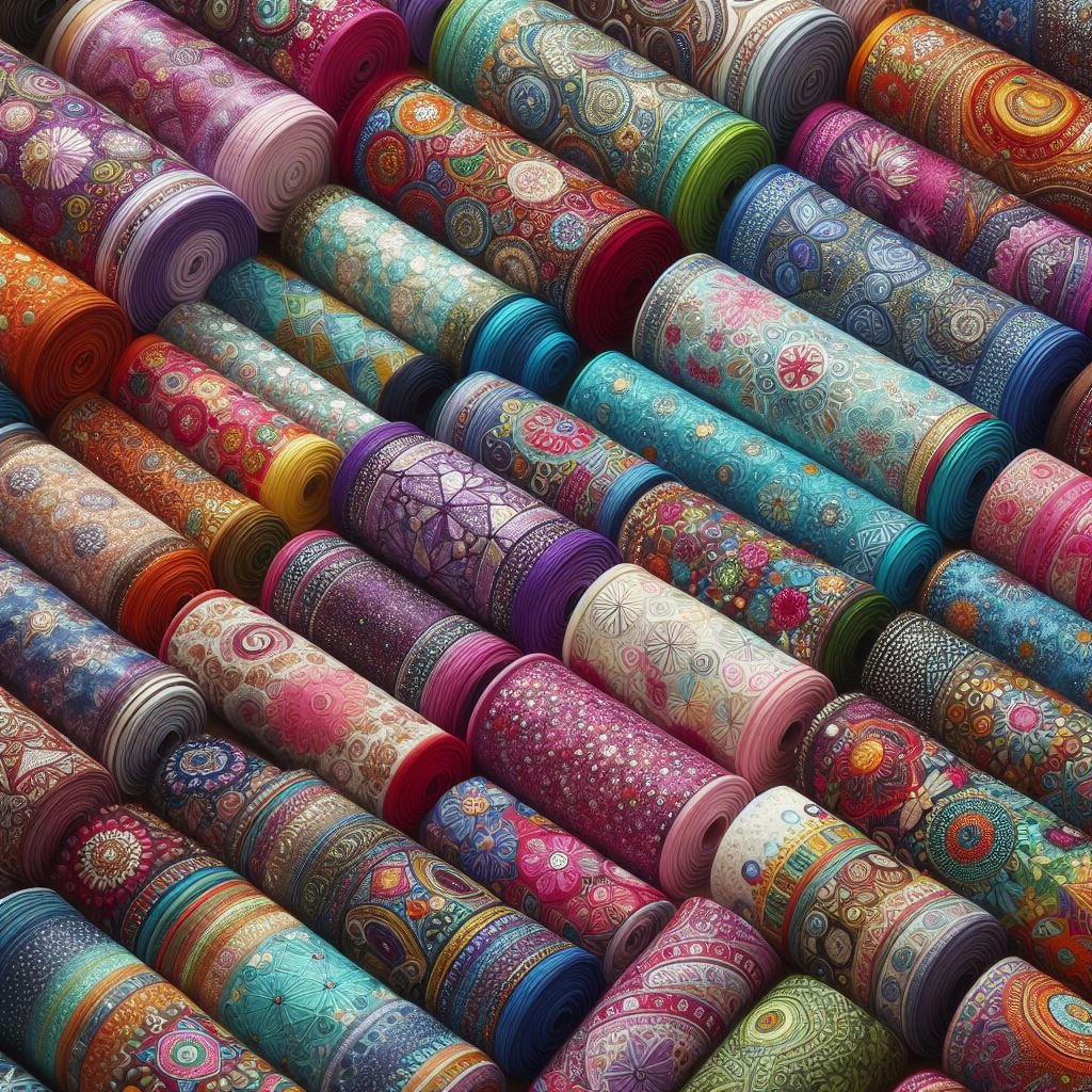 Solve Jewel fabric rolls jigsaw puzzle online with 256 pieces