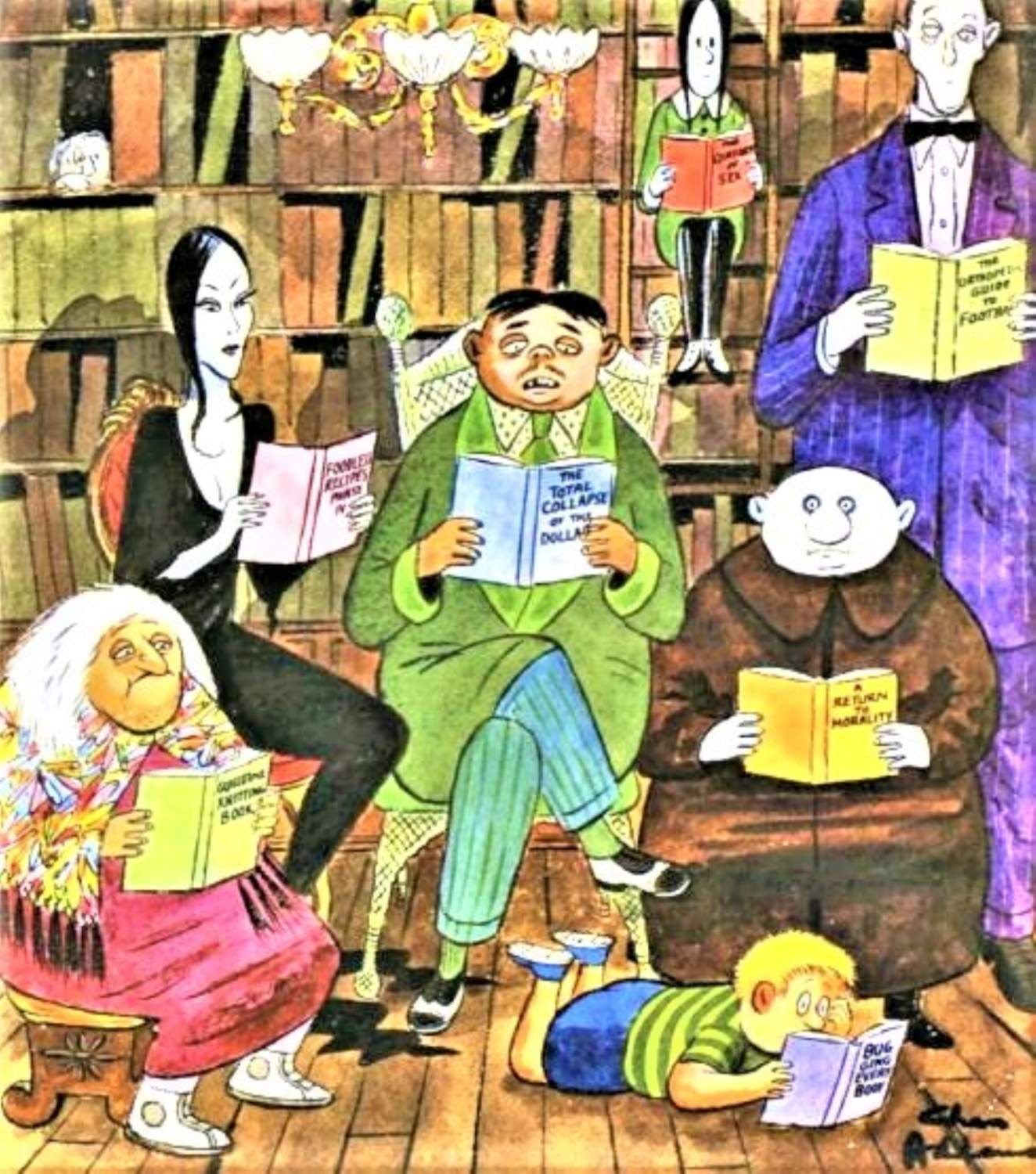 Solve The Addams Family Reading Books jigsaw puzzle online with 360 pieces