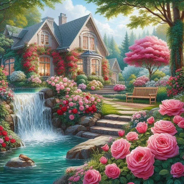 Solve Country Cottage jigsaw puzzle online with 64 pieces
