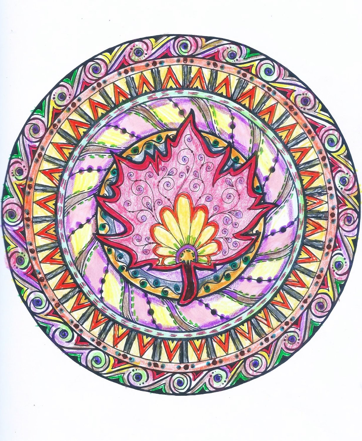 Jigsaw Puzzle | 63 pieces | Coloring Maple Leaf Mandala | Jigidi