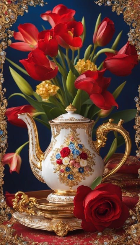 Solve Teapot and Flowers jigsaw puzzle online with 45 pieces