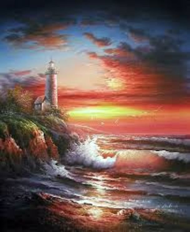 Jigsaw Puzzle | 80 pieces | Lighthouse at sunset with rolling waves ...