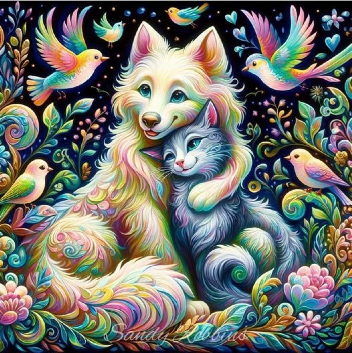 Solve Cat 111 : and his dog buddy * jigsaw puzzle online with 121 pieces