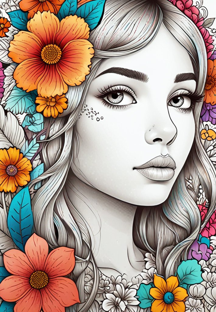 Solve Kawaii Style Art: A psychedelic kind and wise woman face detailed with flowers. jigsaw ...