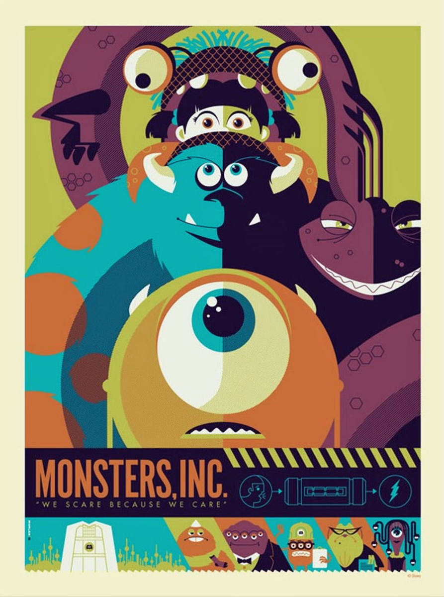 Solve Monsters Inc retro-poster jigsaw puzzle online with 300 pieces
