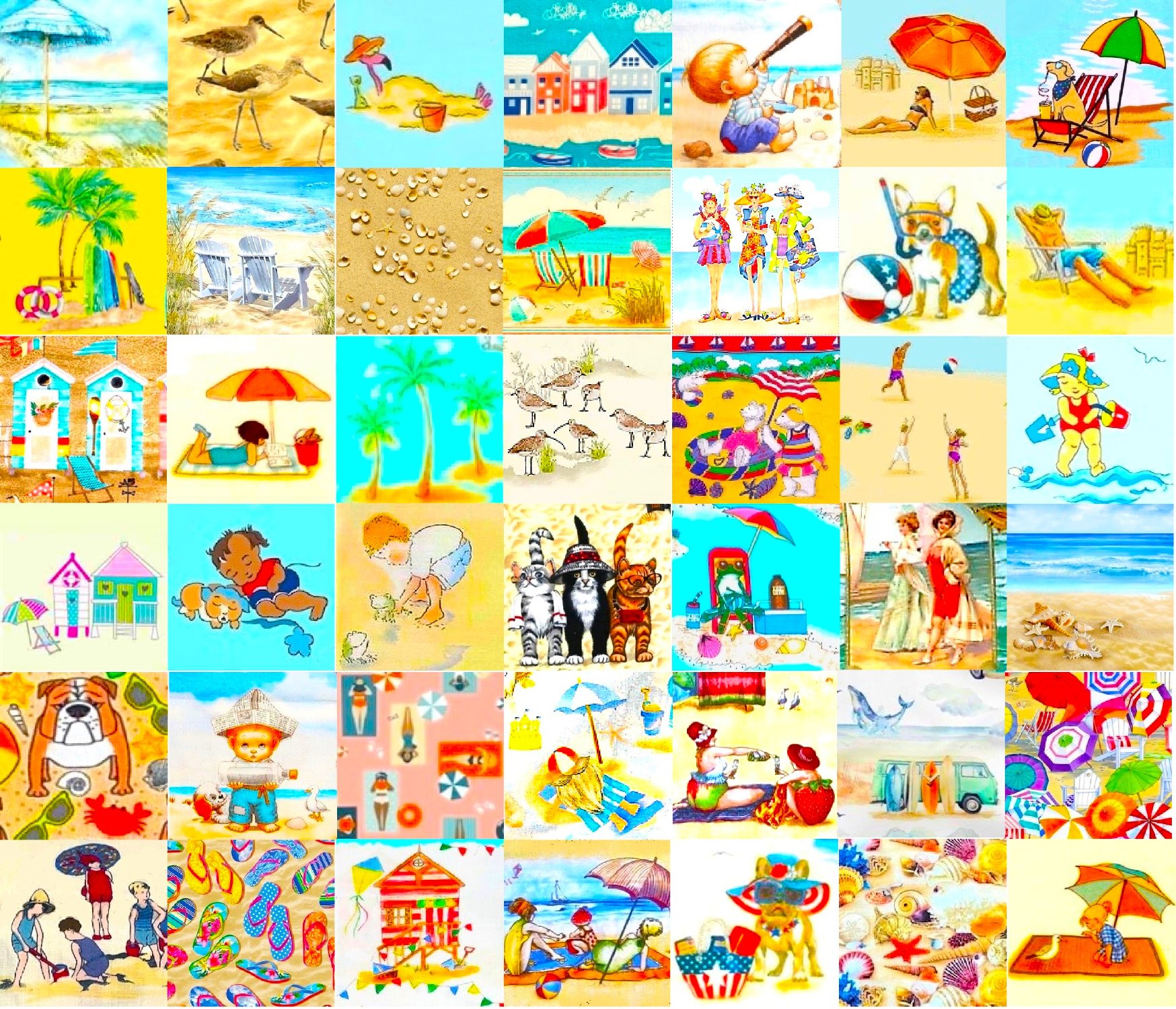 Solve PATCHWORK ON THE BEACH jigsaw puzzle online with 72 pieces